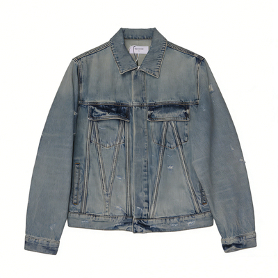 amir贵公子*重水洗复古蓝石磨破洞牛仔夹克外套男oxfreak上衣