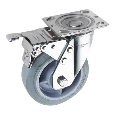304不锈钢静音橡胶轮万向轮AB刹