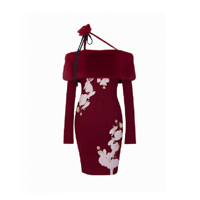 LaborofLove酒红拼皮草毛衣裙