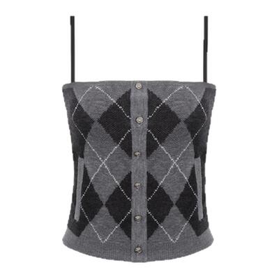 Mess Studio 辣妹修身菱格针织吊带开衫毛衣百褶半身裙女春两件套