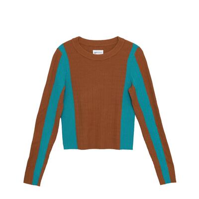 MOVEUP幻走2024秋季新款.FUN系列复古撞色拼接设计师短款毛衣女