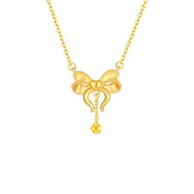 周大生18k金蝴蝶结套链送女友