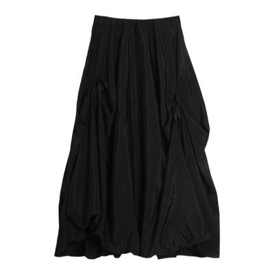 西町村屋休闲蝴蝶结褶皱半身裙女秋季新款气质长款摆裙XA9C10053