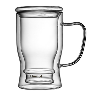 德国创意双层玻璃杯咖啡带把手盖