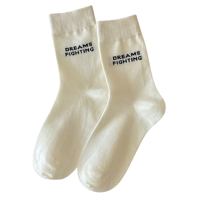 灰色商务袜子女中筒纯棉ins潮款