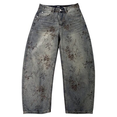 复古浮雕提花刺绣弯刀牛仔裤男