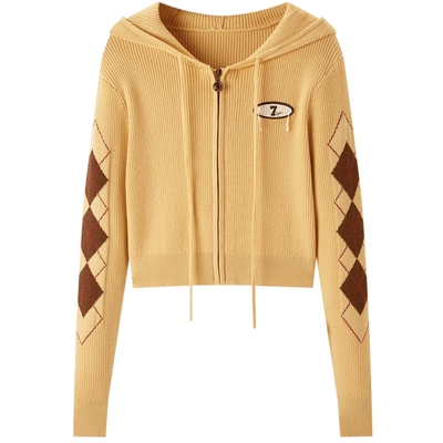 乐町连帽修身线开衫女春季毛线衫C2EDE1115