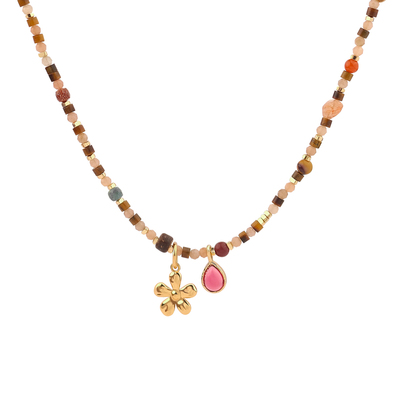 LAZY CIRCLES宝石花花项链女不规则串珠双吊坠锁骨链春季出游配饰