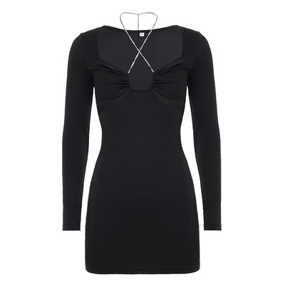 禁欲加州金属连体挂脖镂空连衣裙