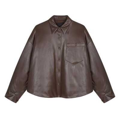 JNBY/江南布衣秋冬衬衫式PU皮复古简约休闲羽绒服女5OAC12790