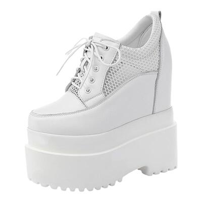 16cm透气真皮小个子厚底松糕女鞋