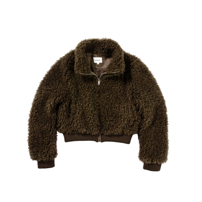 UNRETRO复古咖色短款毛毛外套女