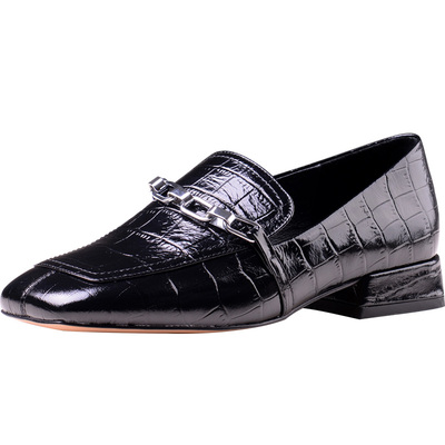 VDVC压花牛皮方头英伦风低跟女鞋