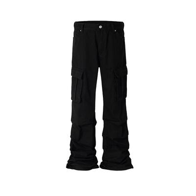 EXTM做旧褶皱口袋工装裤