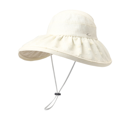 畹町网纱花朵防晒盆帽子女夏季户外大檐遮阳帽子可收纳半包空顶帽
