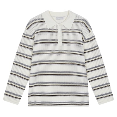 MOUSSY 2026春季新品复古文艺风撞色polo领针织毛衣028JSC70-1027