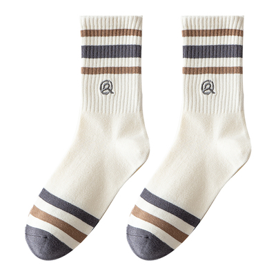 防臭透气男士中筒袜刺绣