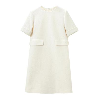 OVV秋冬女装针织羊毛珠片点缀中长款直筒短袖连衣裙GQLBJ33102A