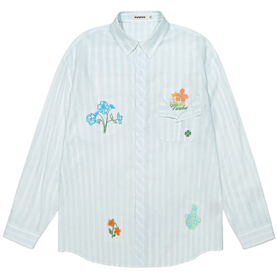 GUUKA潮牌花朵刺绣条纹衬衫