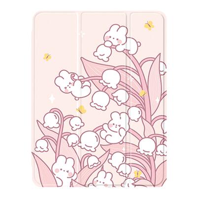 花丛小熊适用2021iPad保护套2022苹果air5平板电脑2020ipadpro带笔槽2019透明亚克力5防弯4硬壳mini6磁吸防摔