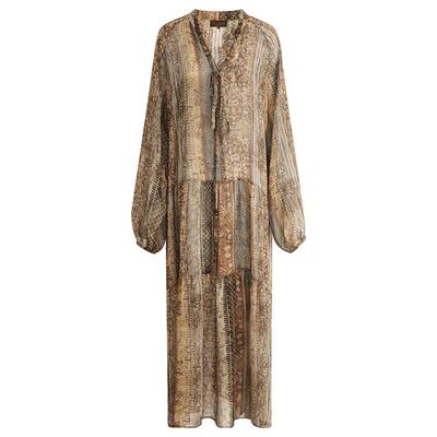 时髦新中式拓印雪纺连衣裙