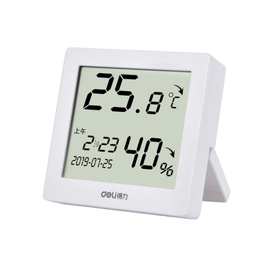 得力大屏显示带闹钟温湿度计家用