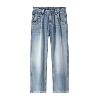 长裤立体剪裁直筒牛仔裤