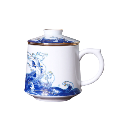 亿翔茶水分离陶瓷茶杯个人专用大容量带把手男女办公过滤礼品杯