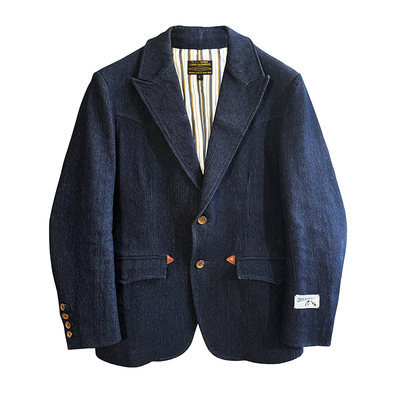 美式复古重磅刺子蓝染vintage西装RL风格西部外套男