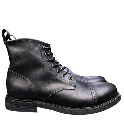 阿美咔叽百搭布洛克大头层牛皮靴