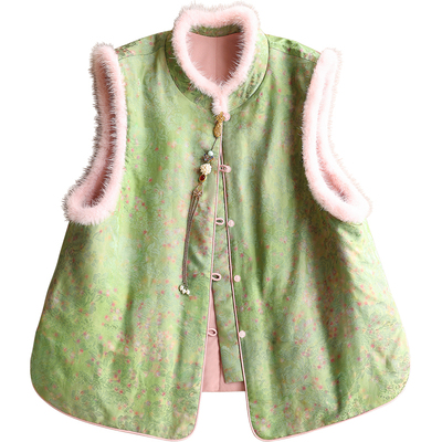 云澍交织香云纱立领印花加棉马甲