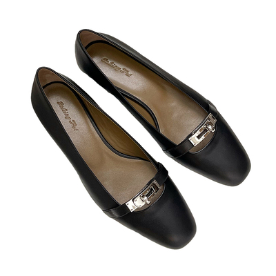 经典锁扣圆头浅口优雅气质皮鞋