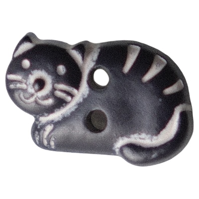 黑色底白色线条窝着的猫纽扣