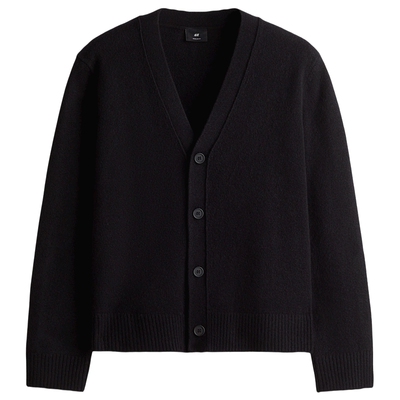 HM男装女装针织衫春季含羊毛情侣装拉绒毛衣V领开衫1301219