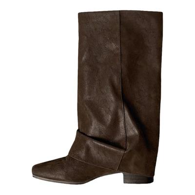 CHILIGIRL复古棕色不过膝长靴