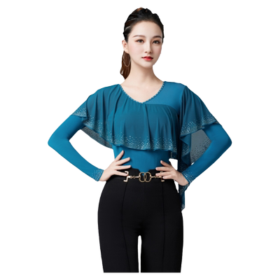 妹姿彩拉丁国标舞蹈烫钻长袖