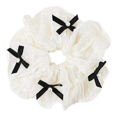 小香风黑白珍珠蝴蝶结珍珠发圈女