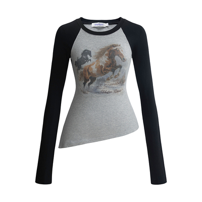 UNIFREEPLUS大码拼接正肩长袖T恤