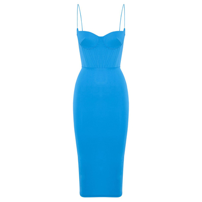 简单大方短裙湖蓝色小礼服连衣裙