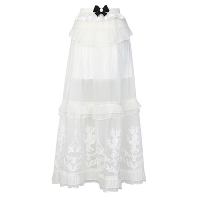 【Angelababy同款】lefame拉飞姆26夏季新款欧根纱绣花中裙半身裙