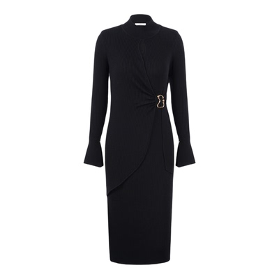 LYNEE【黑标 罗马假日】半高领羊毛混纺针织连衣裙百搭小黑裙长裙