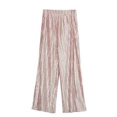 MIIDII谜底2022春秋商端系列压褶丝绒休闲高腰直筒裤女221GK0037