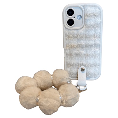 毛绒拼接手机壳带毛球挂绳