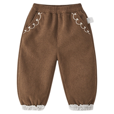 [抗菌远红外]女童裤子宝宝法式花边小童休闲加绒冬装儿童秋冬长裤