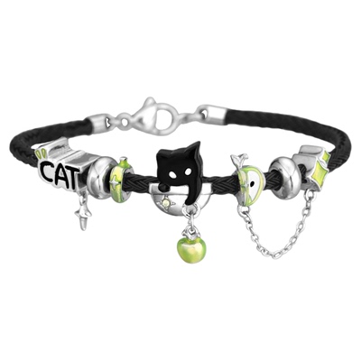 敲可爱！原创黑猫青苹果手绳手链高级感甜酷钢丝绳编编织男女手环
