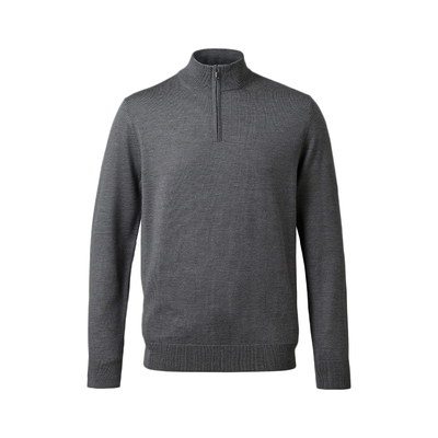 CHARLES灰色羊毛拉链领针织衫