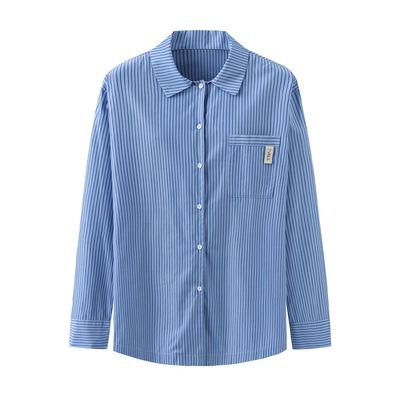 丝滑天丝棉宽松条纹男衬衫家居服