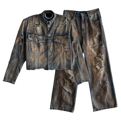 爱穿帮牛仔套装扎染涂色