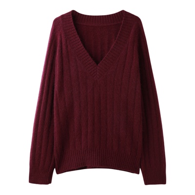 气质轻盈感V领羊毛长袖上衣