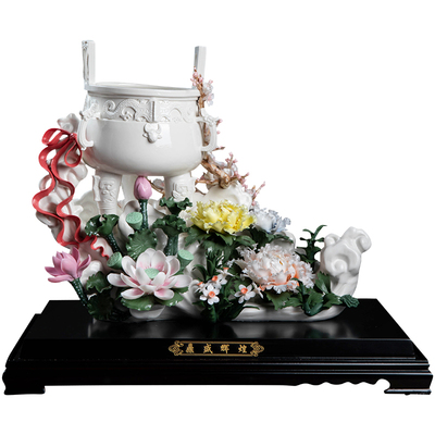 鼎盛辉煌陶瓷花摆件可定制祝福语